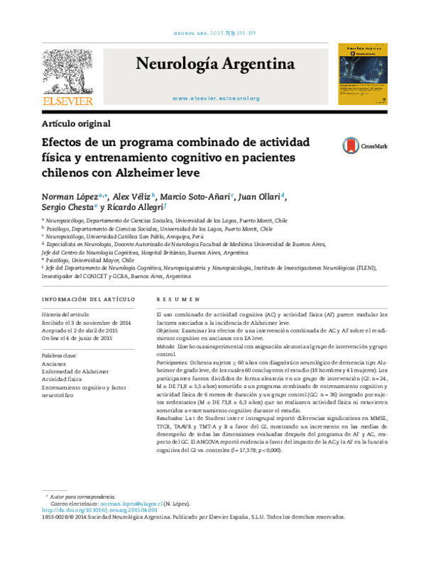 (PDF) Efectos de un programa combinado de actividad física y entrenamiento cognitivo en ...