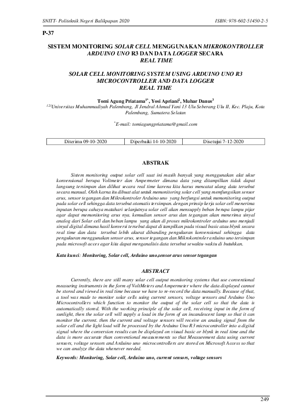 Pdf Sistem Monitoring Solar Cell Menggunakan Mikrokontroller Arduino Uno R3 Dan Data Logger