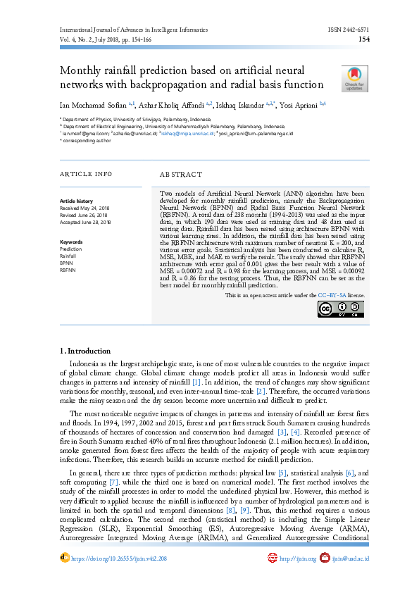 (PDF) Monthly rainfall prediction based on artificial neural networks with backpropagation and ...