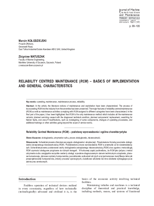 (PDF) Reliability Centred Maintenance (RCM) - basics of implementation ...