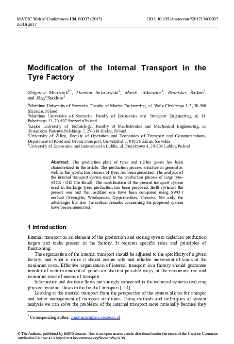 (PDF) Modification of the Internal Transport in the Tyre Factory