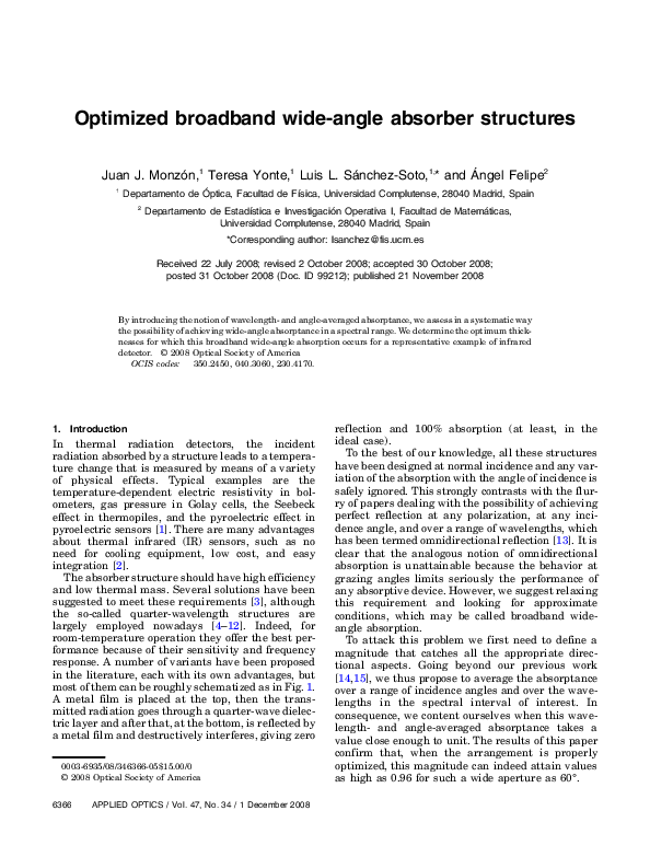 (PDF) Optimized broadband wide-angle absorber structures