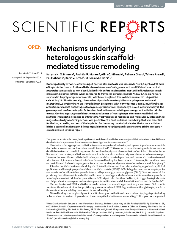(PDF) Mechanisms underlying heterologous skin scaffold-mediated tissue ...