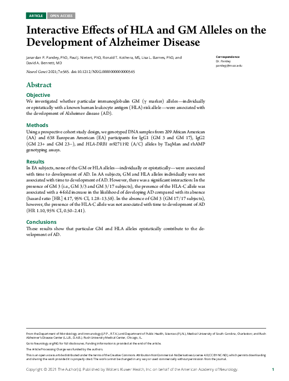 (PDF) Interactive Effects of HLA and GM Alleles on the Development of ...