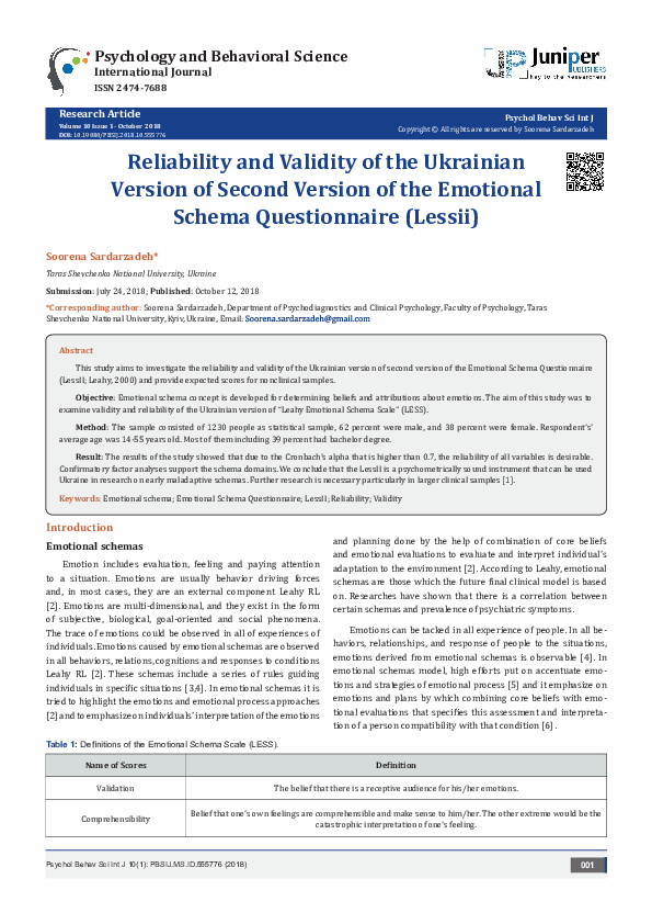 (PDF) Reliability and Validity of the Ukrainian Version of Second Version of the Emotional ...