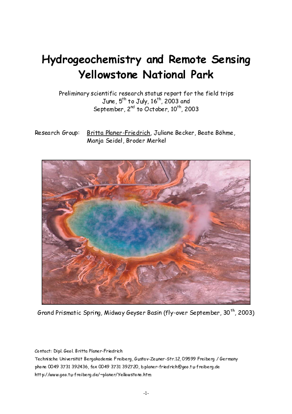 (PDF) Hydrogeochemistry and Remote Sensing Yellowstone National Park