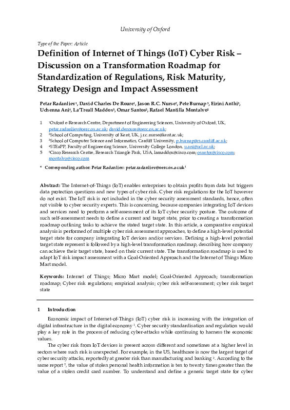 (PDF) Definition of Internet of Things (IoT) Cyber Risk – Discussion on a Transformation Roadmap ...
