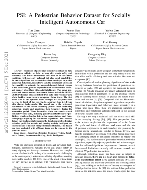 (PDF) PSI: A Pedestrian Behavior Dataset for Socially Intelligent ...