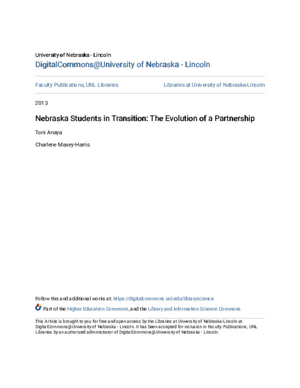 (PDF) Nebraska Students in Transition: The Evolution of a Partnership
