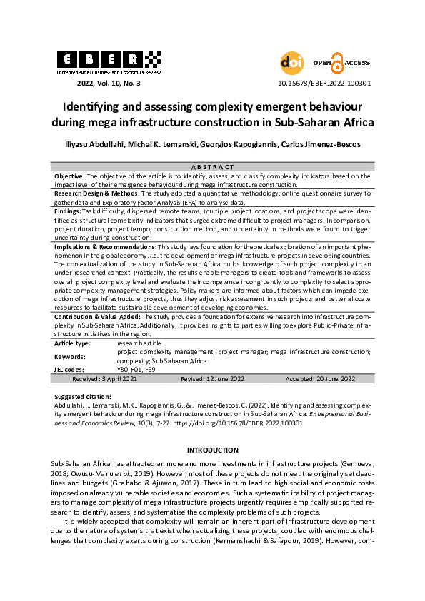 (PDF) Identifying and assessing complexity emergent behaviour during mega infrastructure ...