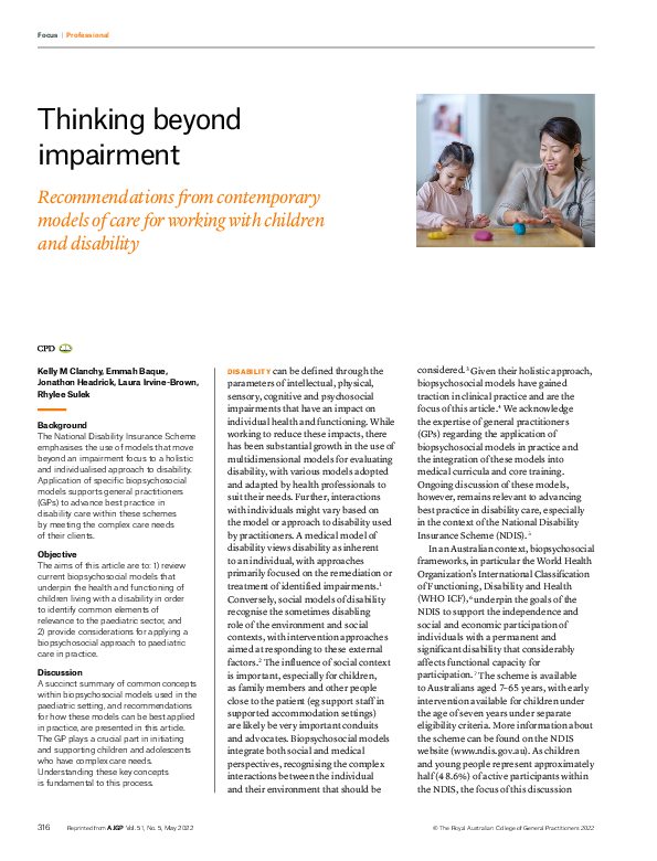 (PDF) Thinking beyond impairment: Recommendations from contemporary ...