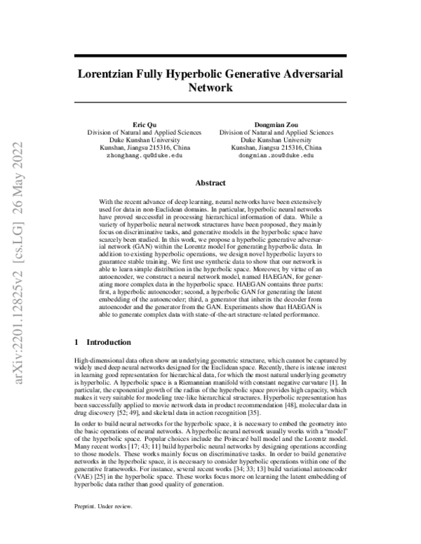 (PDF) Lorentzian Fully Hyperbolic Generative Adversarial Network