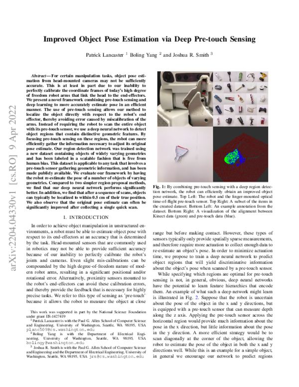 (PDF) Improved object pose estimation via deep pre-touch sensing
