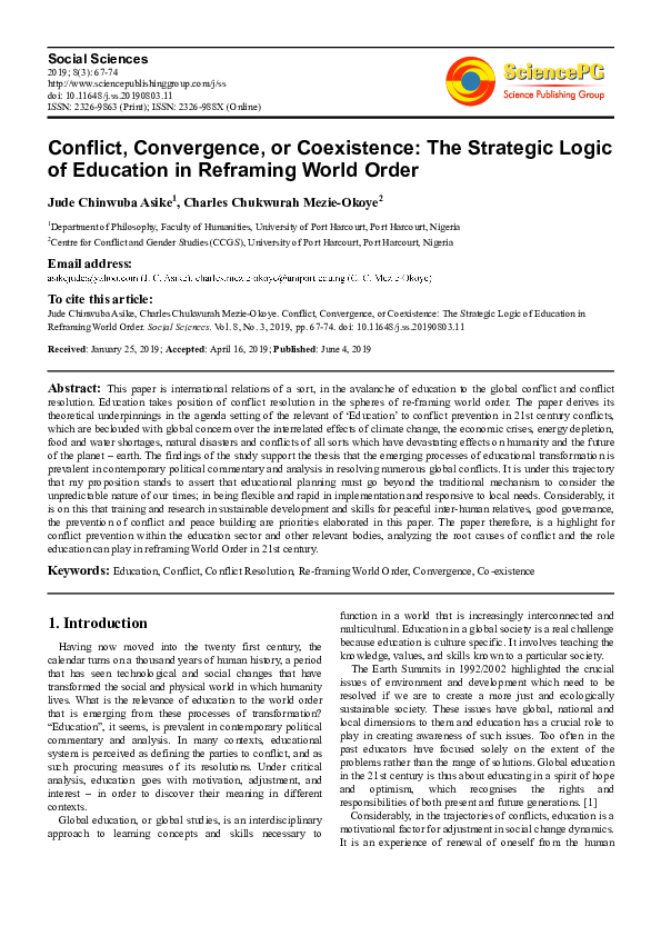 (PDF) Conflict, Convergence, or Coexistence: The Strategic Logic of Education in Reframing World ...