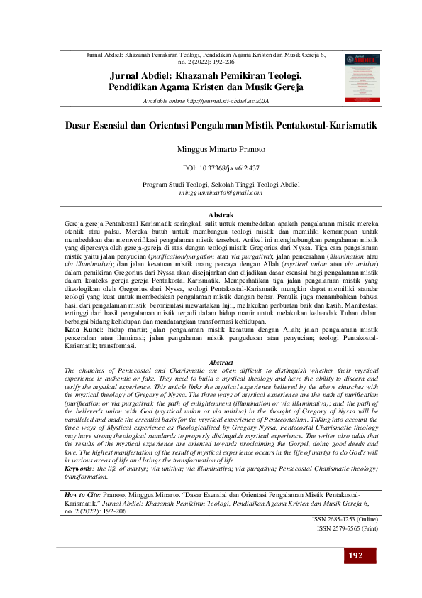 (PDF) Dasar Esensial dan Orientasi Pengalaman Mistik Pentakostal-Karismatik