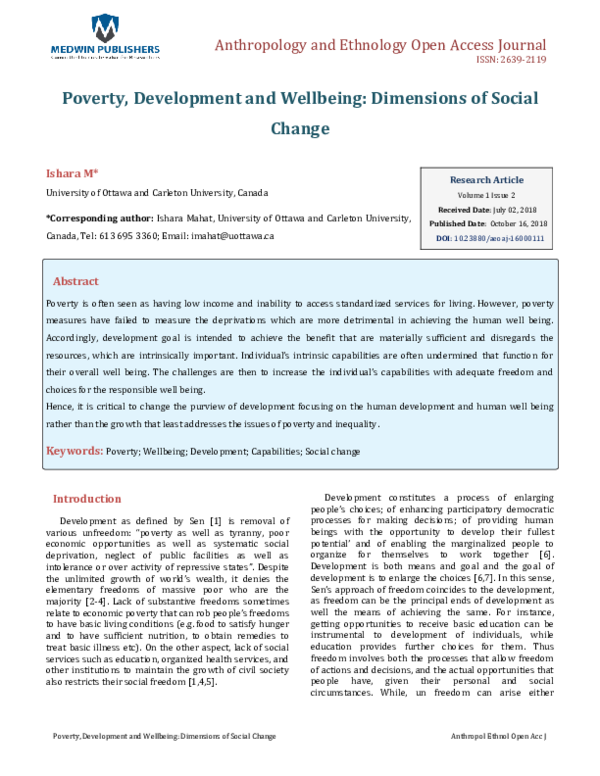 (PDF) Poverty, Development and Wellbeing: Dimensions of Social Change