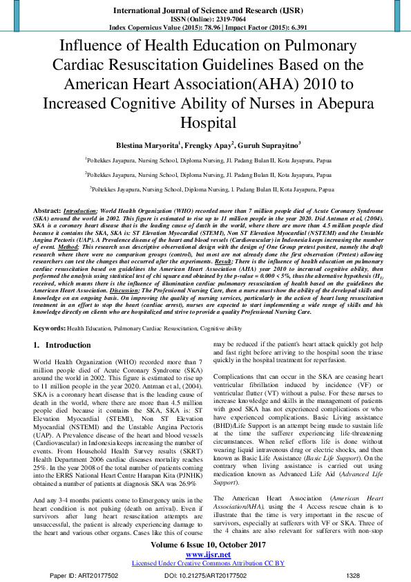 (PDF) Influence of Health Education on Pulmonary Cardiac Resuscitation Guidelines Based on the ...