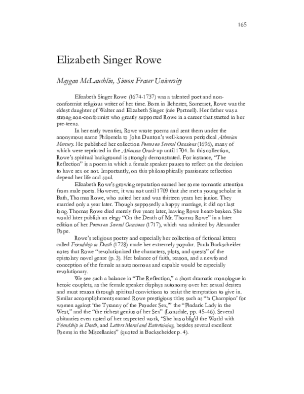 (PDF) Elizabeth Singer Rowe, “The Reflection”
