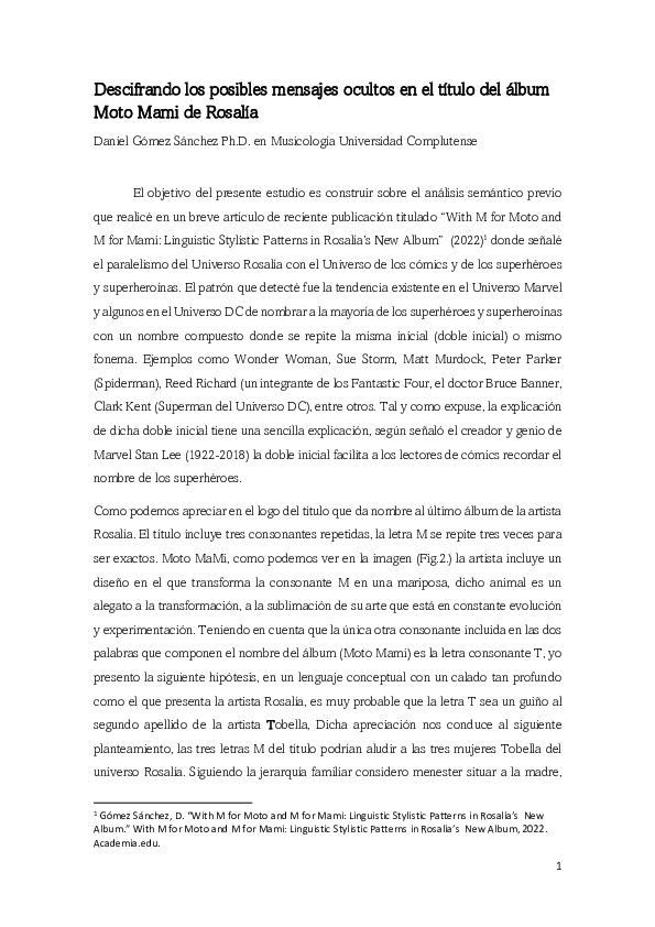 (PDF) Posibles mensajes ocultos en el titulo del album Moto Mami de Rosalia