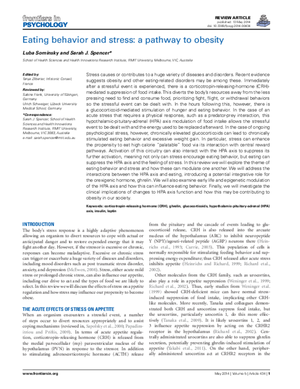 (PDF) Eating behavior and stress: a pathway to obesity