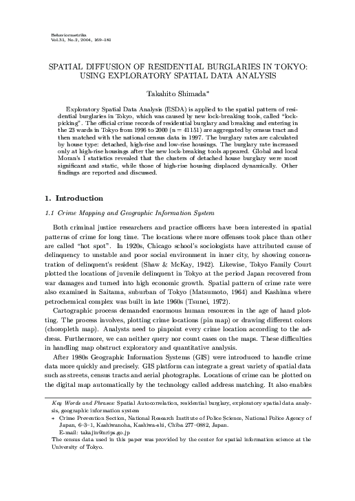 (PDF) Spatial Diffusion of Residential Burglaries in Tokyo: Using Exploratory Spatial Data Analysis