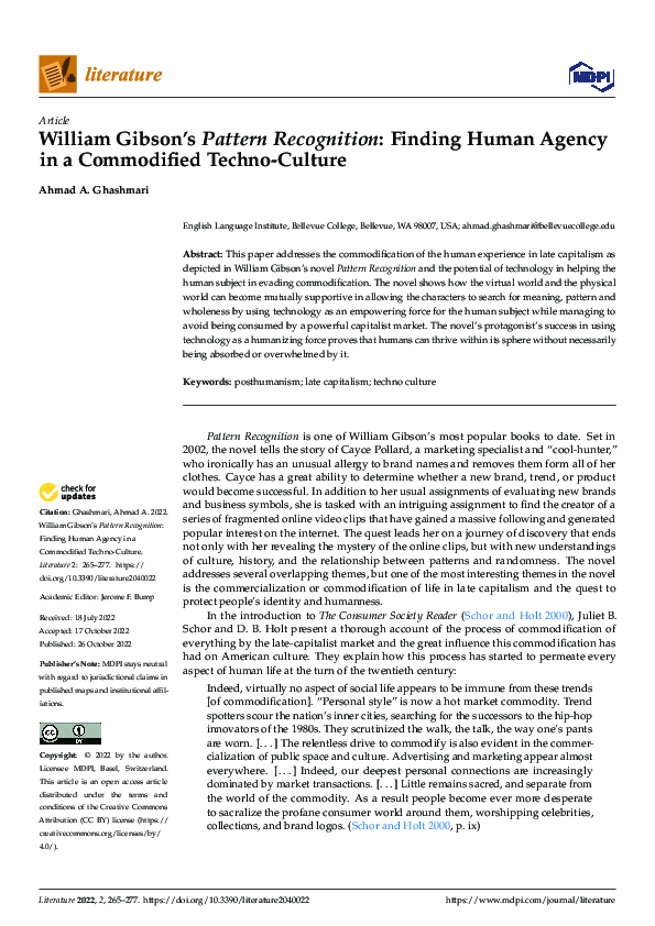 (PDF) William Gibson’s Pattern Recognition: Finding Human Agency in a ...
