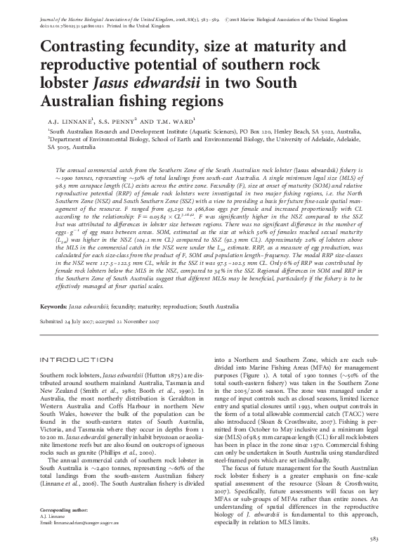 (PDF) Contrasting fecundity, size at maturity and reproductive ...