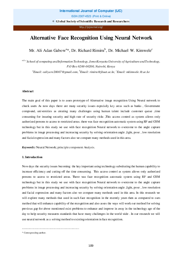 (PDF) Alternative Face Recognition Using Neural Network