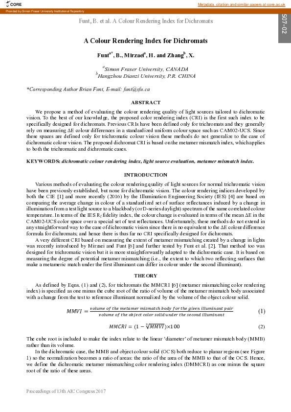 (PDF) A Colour Rendering Index for Dichromats