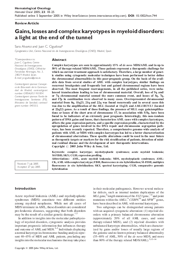 (PDF) Gains, losses and complex karyotypes in myeloid disorders: a ...