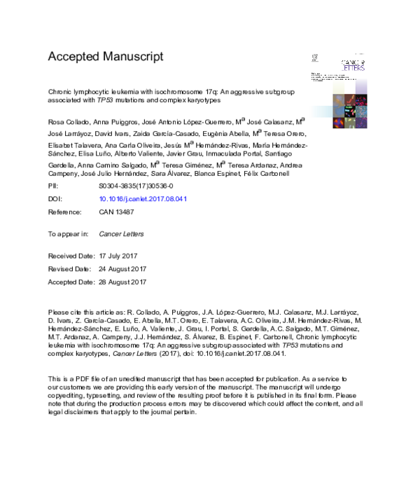 (PDF) Chronic lymphocytic leukemia with isochromosome 17q: An ...