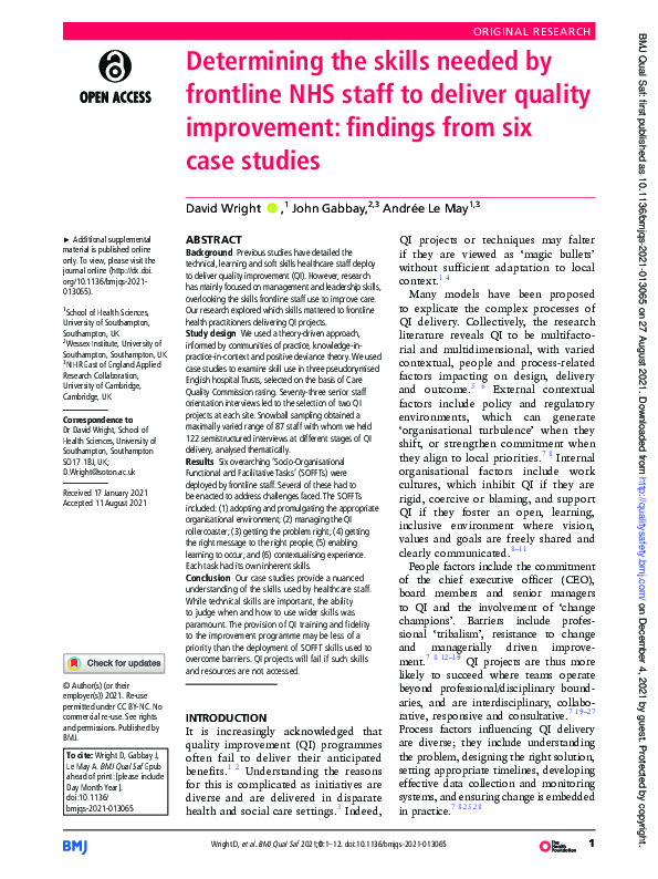 (PDF) Determining the skills needed by frontline NHS staff to deliver ...