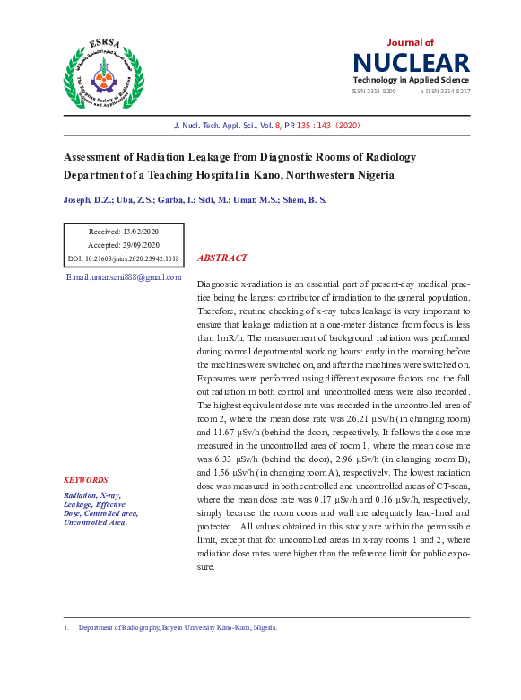 (PDF) Assessment of Radiation Leakage from Diagnostic Rooms of ...