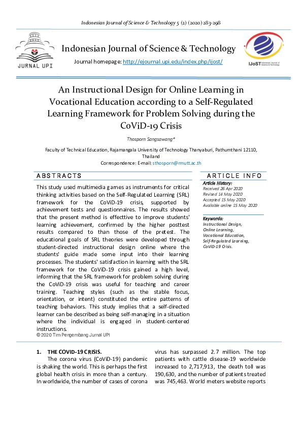 An Instructional Design for Online Learning in Vocational Education according to a Self ...