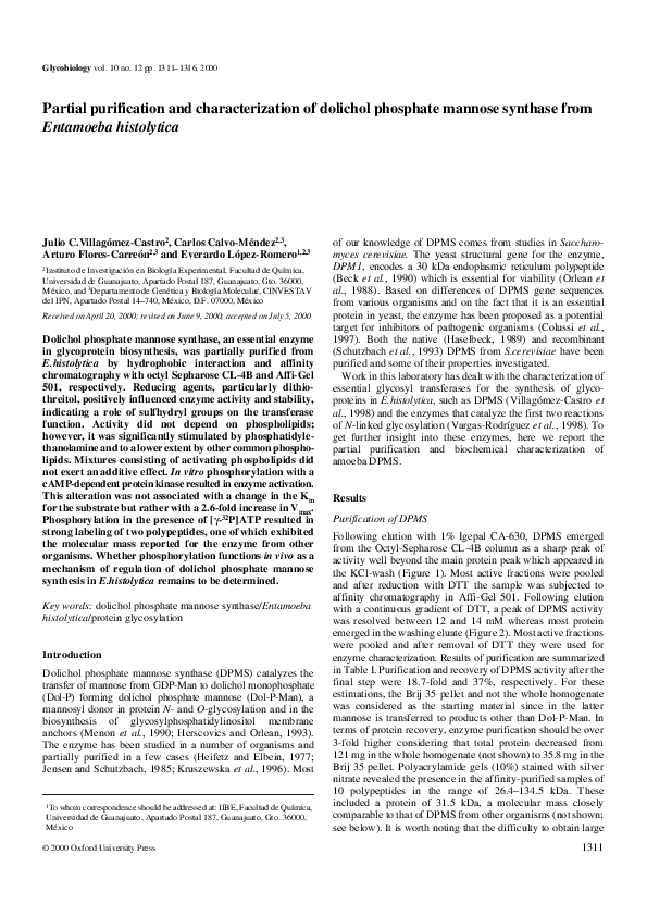 (PDF) Partial purification and characterization of dolichol phosphate ...