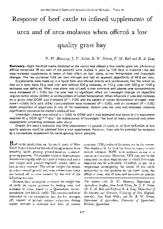 (PDF) Response of beef cattle to infused supplements of urea and of ...
