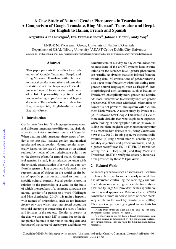(PDF) A Case Study of Natural Gender Phenomena in Translation. A Comparison of Google Translate ...