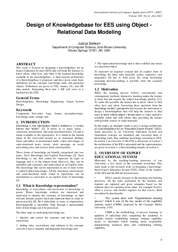 (PDF) Design of Knowledgebase for EES using Object - Relational Data Modeling
