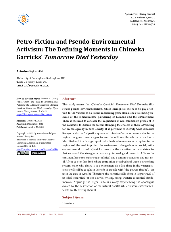 (PDF) Petro-Fiction and Pseudo-Environmental Activism: The Defining ...