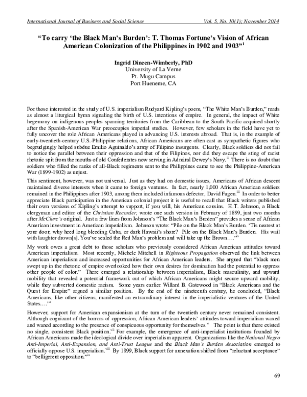 (PDF) To carry 'the Black Man's Burden': T. Thomas Fortune's Vision of ...