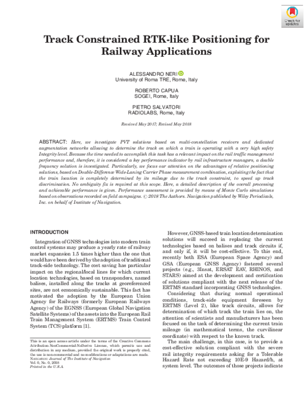 (PDF) Track Constrained RTK-like Positioning for Railway Applications