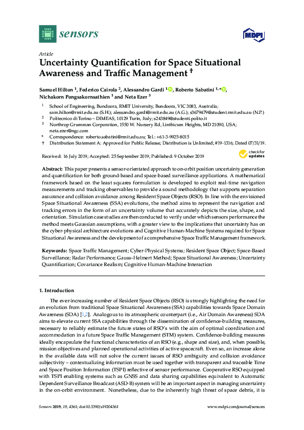 (PDF) Uncertainty Quantification for Space Situational Awareness and Traffic Management