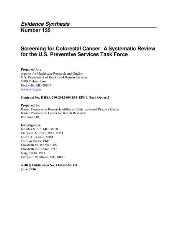 (PDF) Screening for Colorectal Cancer: A Systematic Review for the U.S ...