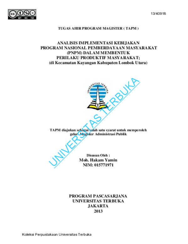 (PDF) Analisis Implementasi Kebijakan Program Nasional Pemberdayaan Masyarakat (PNPM) dalam ...