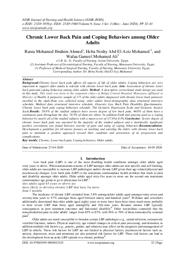 (PDF) Chronic Lower Back Pain and Coping Behaviors among Older Adults