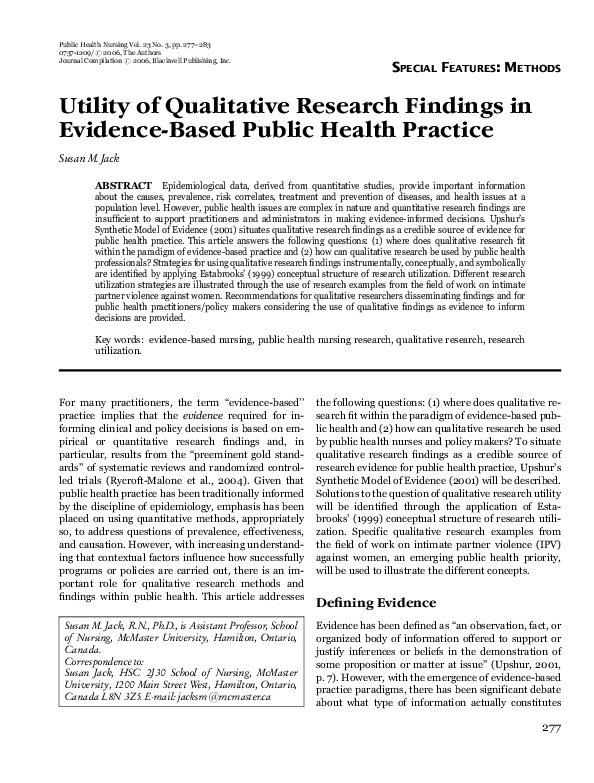 (PDF) Utility of Qualitative Research Findings in Evidence-Based Public ...