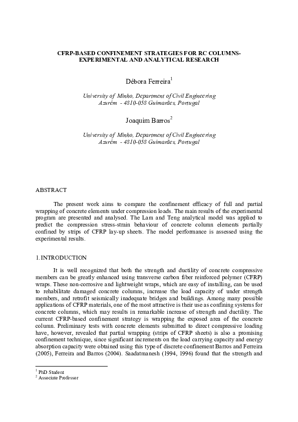 Pdf Cfrp Based Confinement Strategies For Rc Columns Experimental And