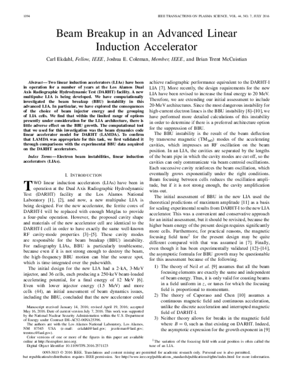(PDF) Beam Breakup in an Advanced Linear Induction Accelerator