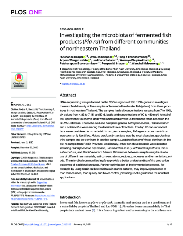(PDF) Investigating the microbiota of fermented fish products (Pla-ra) from different ...