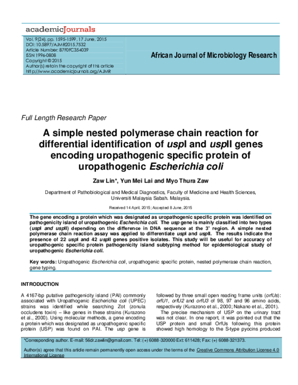 (PDF) A simple nested polymerase chain reaction for differential identification of uspI and ...